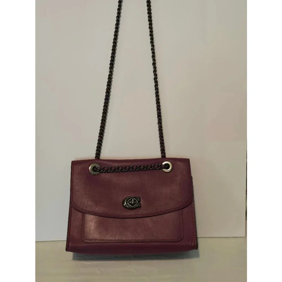 Coach | Bags | Coach Parker Refined Calf Leather Chain Small Shoulder Bag 26852 Dark Berry ...